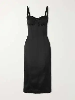 Dolce & Gabbana Paneled Satin Bustier Midi Dress - Black