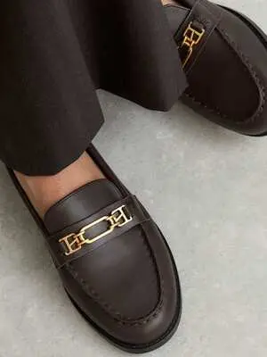 REISS Rita Leather Hardware-detail Loafers