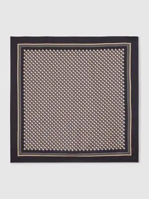 REISS Carmen Silk Geometric-print Square Scarf - Navy