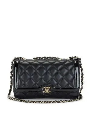 CHANEL Chanel Lambskin Patent Calfskin Small Hold The Line Flap Bag In Black