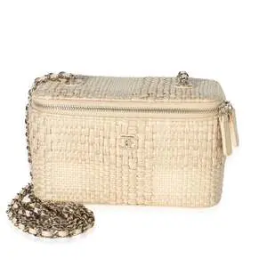 Chanel Braided Raffia Vanity Case With Chain - Beige