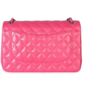 Chanel Quilted Lambskin Jumbo Double Flap Shoulder Bag - Pink