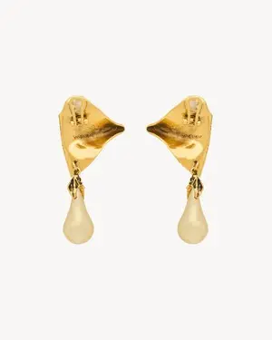 Saint Laurent Cassandre Pearl Drop Earrings - Yellow