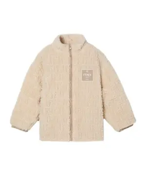 Fendi Ff Logo-jacquard Fleece Jacket - Beige