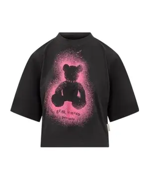 Palm Angels Spray Bear Printed Crewneck T-shirt - Black
