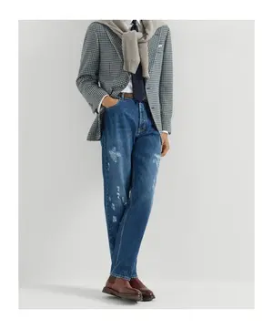 Brunello Cucinelli Distressed Logo Embroidery Jeans