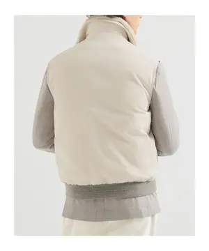 Brunello Cucinelli Waxed Techno Cotton Down Vest With Detachable Shearling Collar