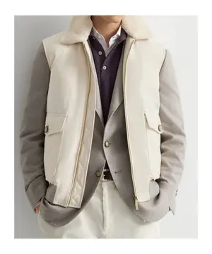 Brunello Cucinelli Waxed Techno Cotton Down Vest With Detachable Shearling Collar