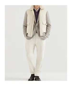 Brunello Cucinelli Waxed Techno Cotton Down Vest With Detachable Shearling Collar