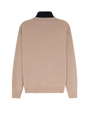 Miu Miu Cashmere Turtleneck Sweater With Zip Closure And Intarsia Logo - Albino White/blue