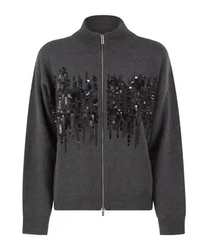 Peserico Long Sleeve Zip-up Jacket With Sequin Embellishment - Black