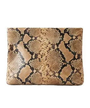 NILI LOTAN Jerry Snake-effect Leather Clutch - Nude