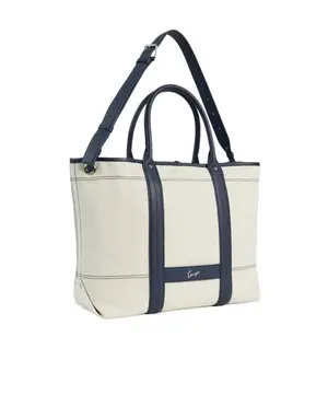 Kenzo Utility' Reversible Large Tote Bag In Canvas And Leather - Blue-black