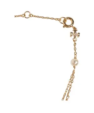 Tory Burch Double Chain Charm Bracelet With Pearl And Logo Motif