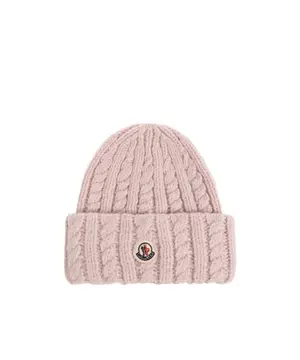 Moncler Logo Patch Knitted Beanie - Pink
