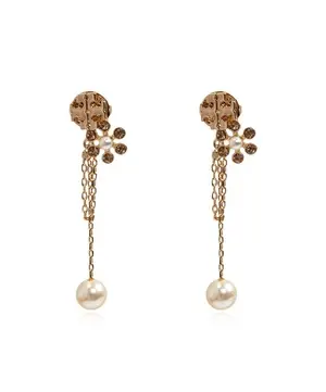 Tory Burch Logo Earrings With Pearl And Cubic Zirconia