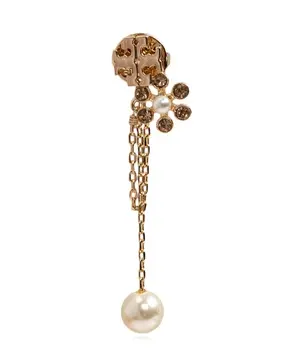 Tory Burch Logo Earrings With Pearl And Cubic Zirconia