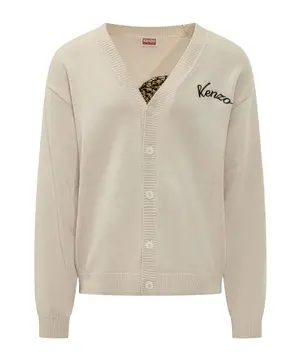 Kenzo V-neck Long-sleeved Knit Top With Tiger Motif