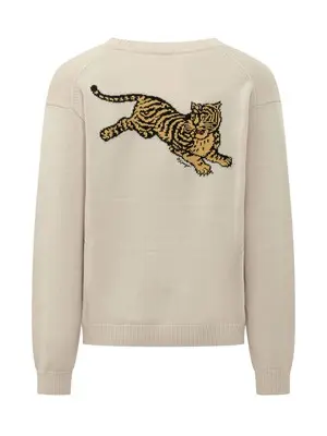 Kenzo V-neck Long-sleeved Knit Top With Tiger Motif