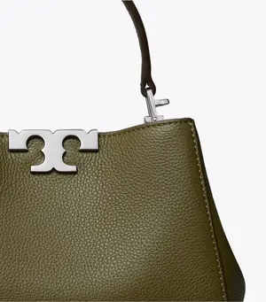 Tory Burch Eleanor Pebbled Mini Satchel Bag - Dark Olive