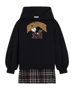 Dolce & Gabbana Fleece Hoodie Dress With Plaid Skirt - Multicolor