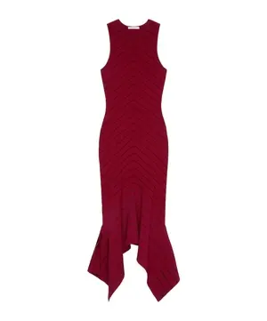 Givenchy Knit Maxi Dress With Ruffled Hem - Red Cherry