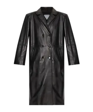 Bottega Veneta Long Sleeved Leather Double Breasted Coat - Double Black