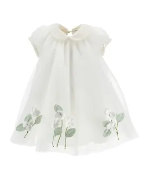 Monnalisa Floral Appliqué Tulle Dress