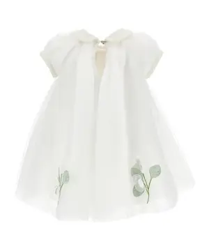 Monnalisa Floral Appliqué Tulle Dress