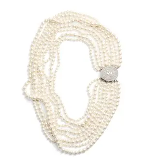 Valentino Garavani Faux Pearl And Crystal Ovalette Necklace - Ivory