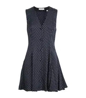DÔEN Aubrey Silk-blend Polka Dot Mini Dress - Navy