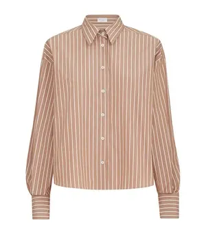 Brunello Cucinelli Striped Cotton Poplin Shirt - Beige