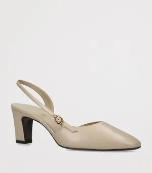 HERBERT LEVINE Leather Slingback Heels With Block Heel And Buckle Fastening - Beige
