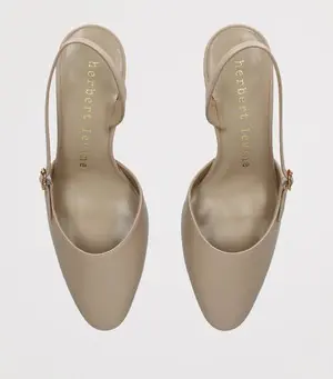 HERBERT LEVINE Leather Slingback Heels With Block Heel And Buckle Fastening - Beige