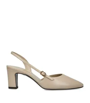 HERBERT LEVINE Leather Slingback Heels With Block Heel And Buckle Fastening - Beige