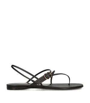 HERBERT LEVINE Leather Flat Sandals With Buckled Straps - Brown