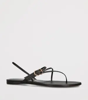 HERBERT LEVINE Leather Flat Sandals With Buckled Straps - Brown