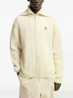 Moncler Ribbed-knit Half-zip Sweater - Neutrals