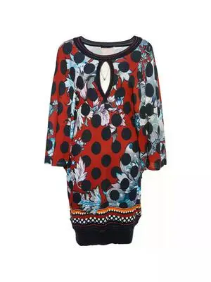 Roberto Cavalli Floral And Polka Dot Print Mini Dress With Keyhole Detail