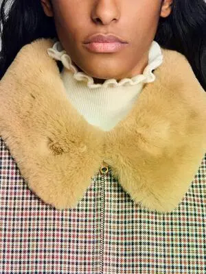Sandro Checked Pattern Faux Fur Collar Bomber Jacket