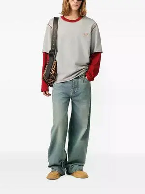 AMI Paris Double-sleeves Cotton T-shirt With Patch - Grey