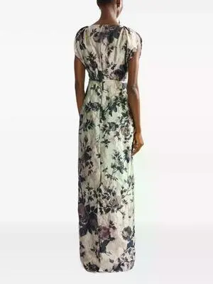 Erdem Floral-print Textured Satin Gown - Neutrals