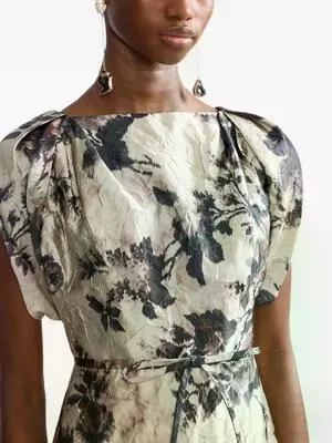Erdem Floral-print Textured Satin Gown - Neutrals