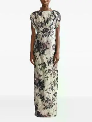 Erdem Floral-print Textured Satin Gown - Neutrals