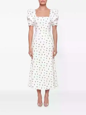 POST MERIDIEM Floral-print Puff-sleeve Midi Dress