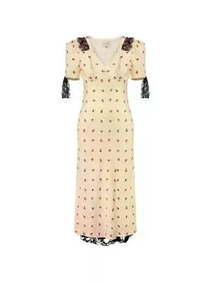 POST MERIDIEM Lace-trimmed Floral Midi Dress - Neutrals