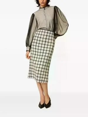 TWINSET Midi Bouclé Skirt With Check Pattern - Neutrals