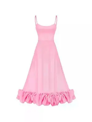 POST MERIDIEM POST MERIDIEM Scoop Neck Spaghetti Strap Flounce Hem Midi Dress Pink