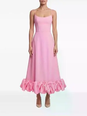POST MERIDIEM Scoop Neck Spaghetti Strap Flounce Hem Midi Dress - Pink
