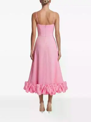 POST MERIDIEM Scoop Neck Spaghetti Strap Flounce Hem Midi Dress - Pink